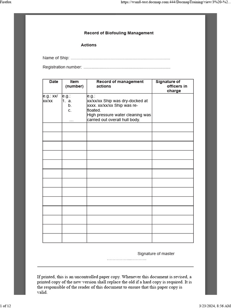 3 - Record of Biofouling Management Actions | PDF 3 - Record of Biofouling Management Actions | PDF