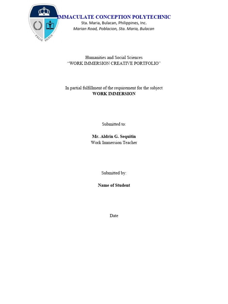 Work Immersion Portfolio Content 2 | PDF | Career & Growth | Social Science