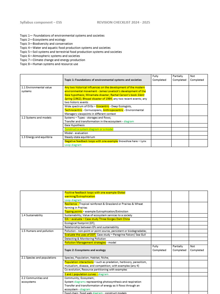 Environmental Systems Syllabus | PDF | Ozone Depletion | Ecosystem