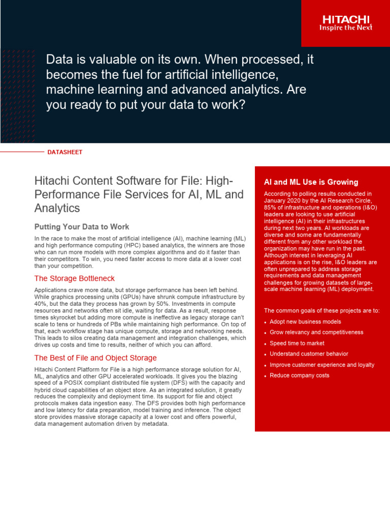 Datasheet Hitachi Content Software For File | PDF | Intelligence (AI) & Semantics | Artificial ...