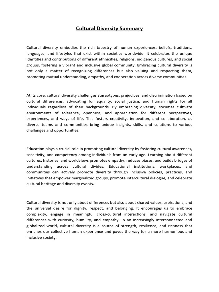 Cultural Diversity Summary | PDF