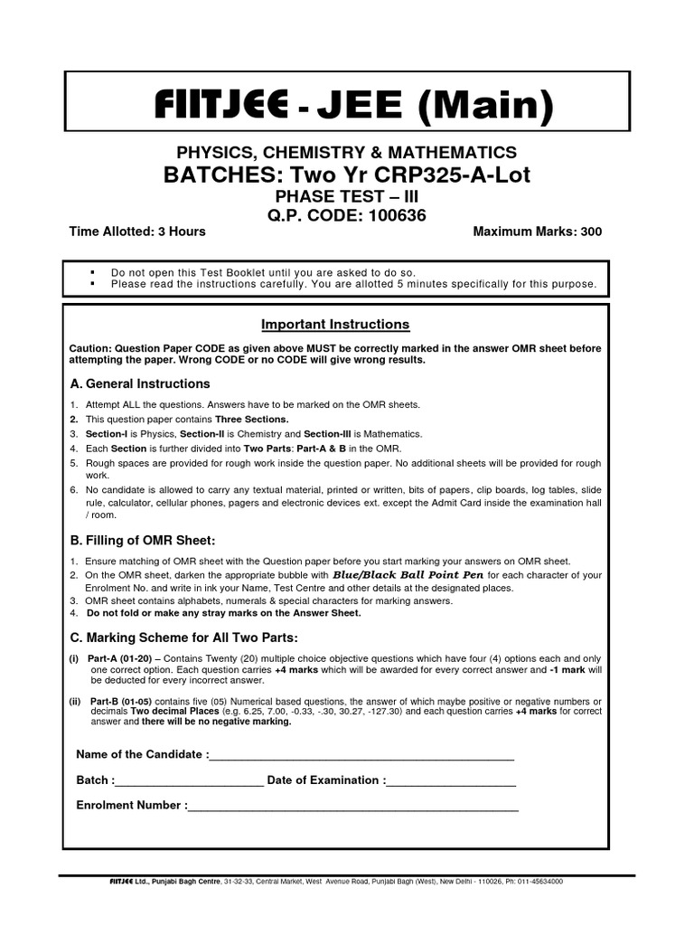 Fiitjee: JEE (Main) | PDF | Density | Physical Phenomena