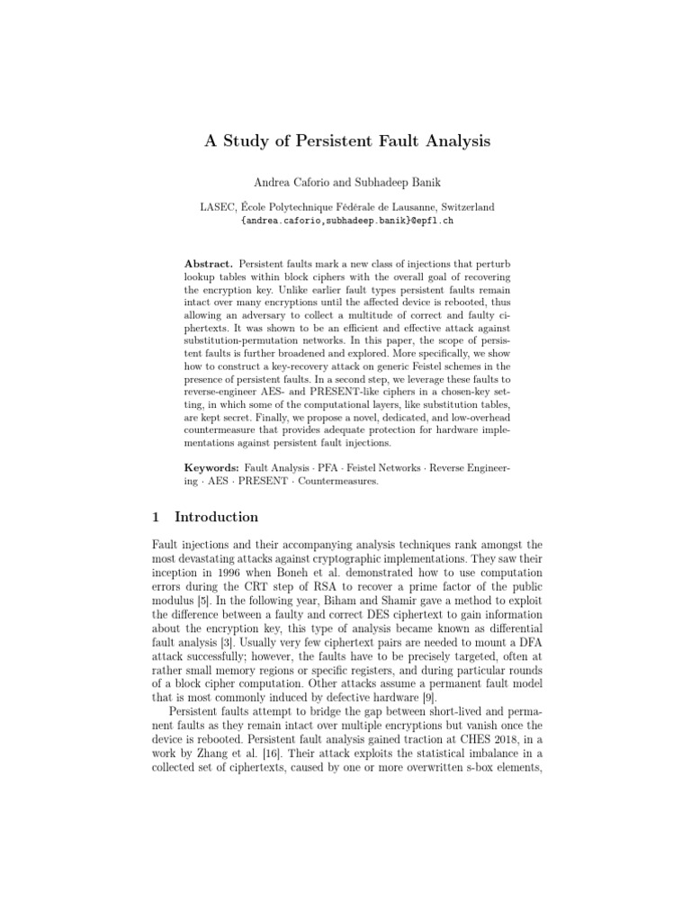 A Study of Persistent Fault Analysis | PDF | Cryptography | Encryption
