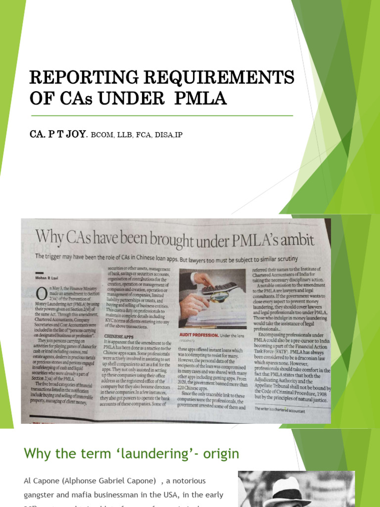 PMLA Presentation ICAI 21 11 2023 | PDF | Regulatory Compliance | Cheque