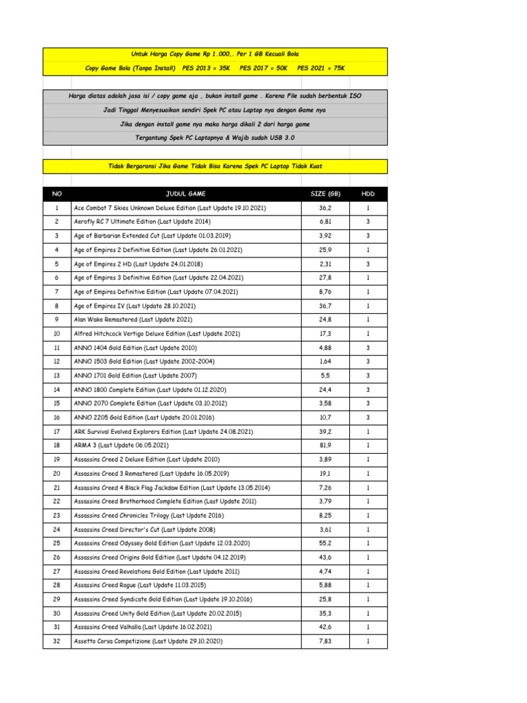 LIST GAME PC - Jasa Isi Game | PDF | Final Fantasy | Lego