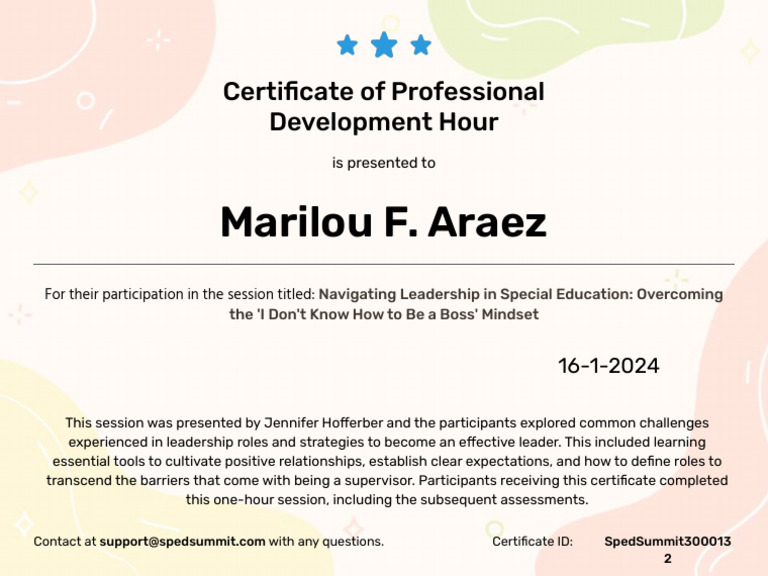 Sped Summit 3 Certificate | PDF