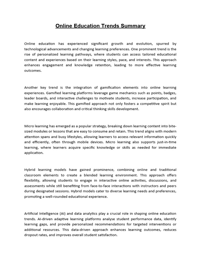 Online Education Trends Summary | PDF | Educational Technology | Learning