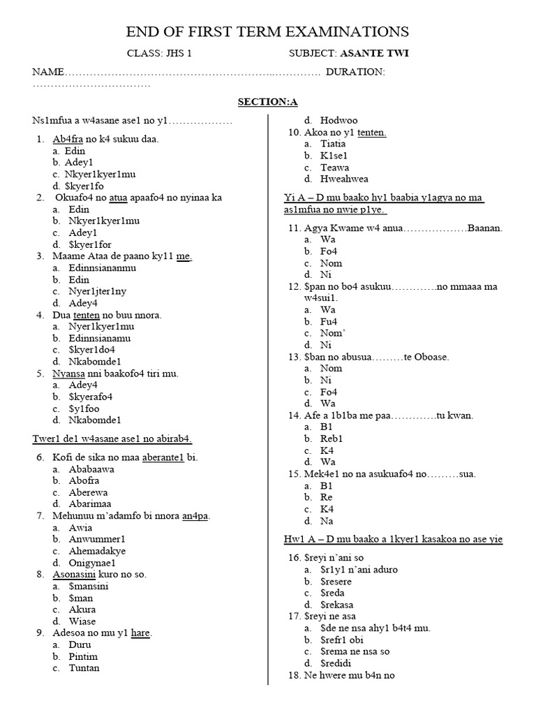Asante Twi JHS 1 - 1 | PDF | Ghana