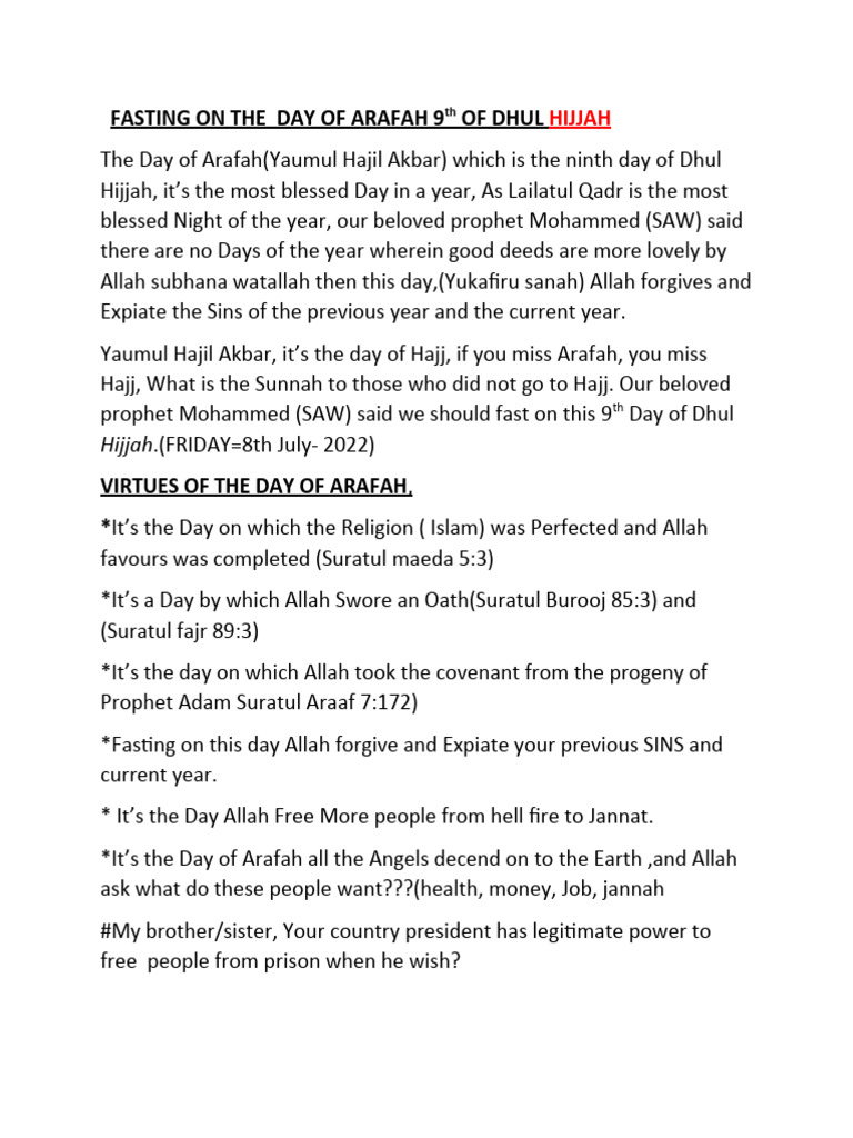 Arafat Day (Dhul Hijjah) | PDF | Abrahamic Religions | Religious Belief And Doctrine