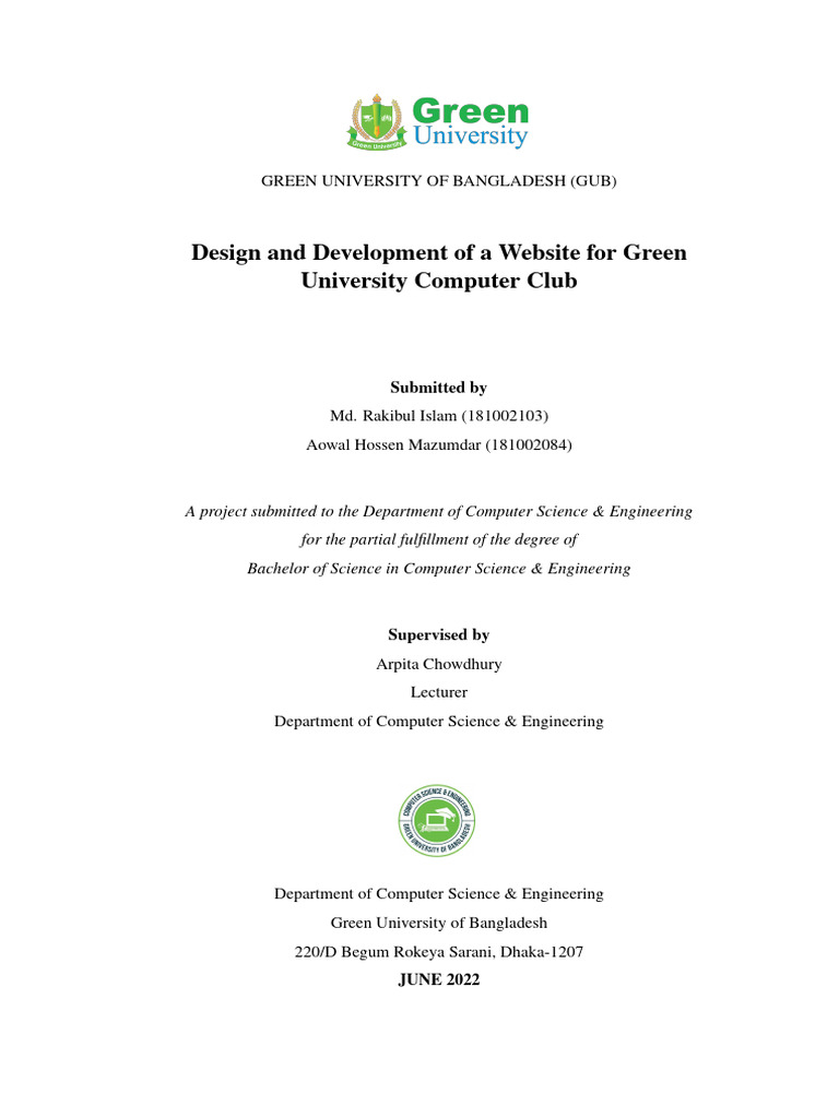 Design and Development of A Website For Green University Computer Club | PDF | Software ...