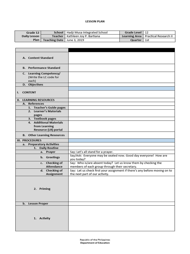 4As DLP Format | PDF | Learning | Teachers