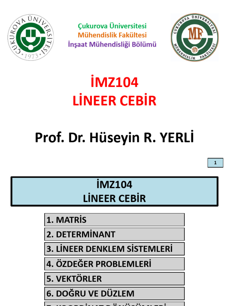 Imz104 Lineer Cebir | PDF