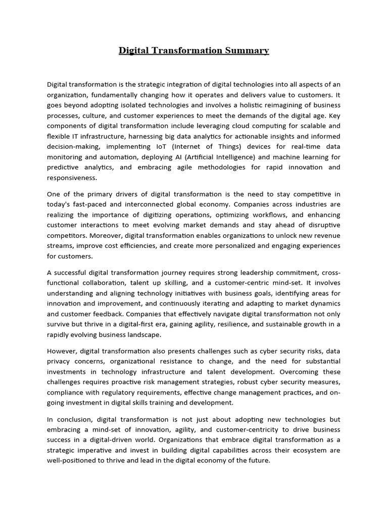 Digital Transformation Summary | PDF | Internet Of Things | Change ...