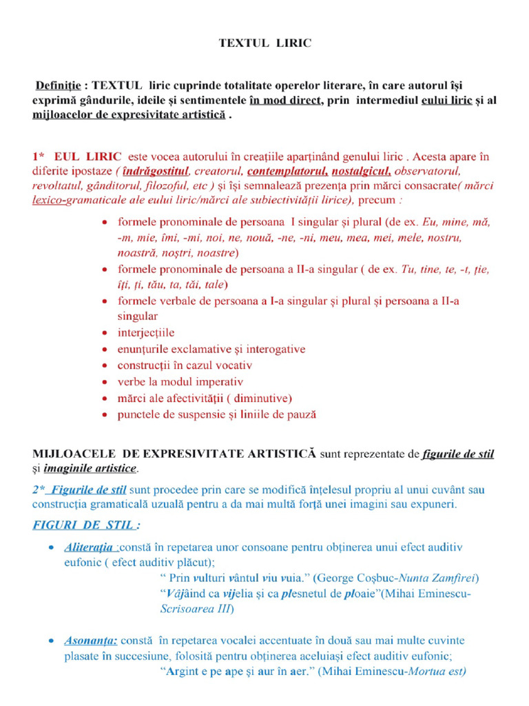 Textul Liric-Teorie | PDF