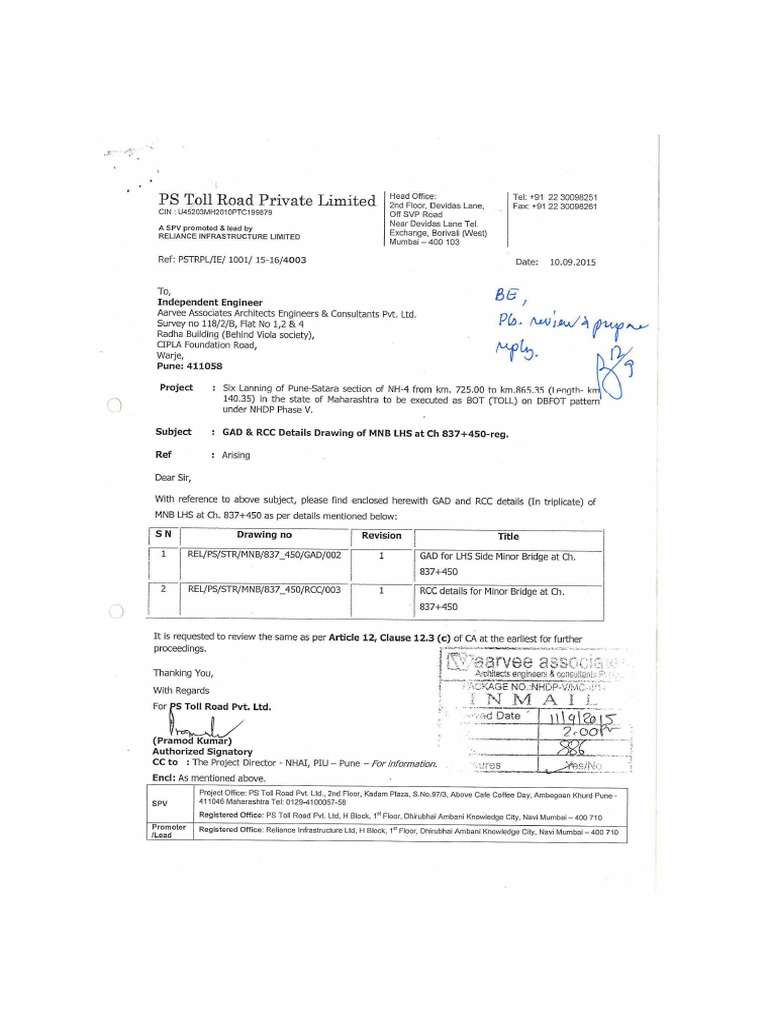 4003 - GAD & RCC Details Drawing of MNB LHS at CH 837+450 | PDF