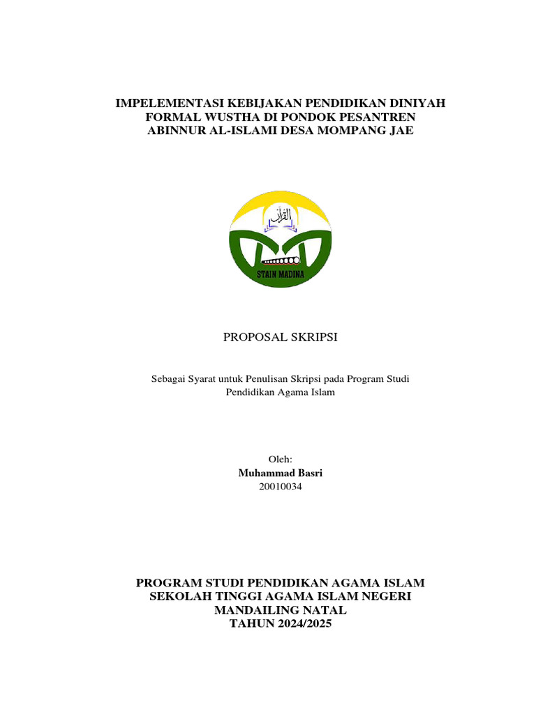 Proposal Pendidikan Diniyah Formal | PDF