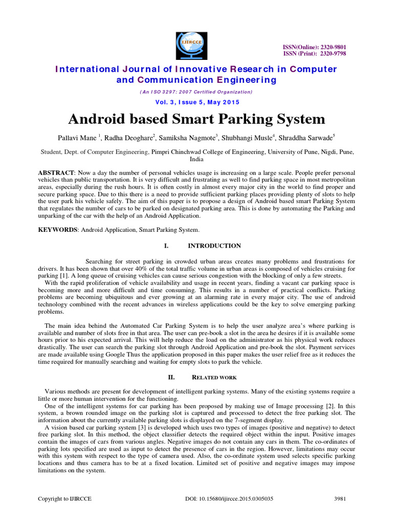 Android Based Smart Parking System | PDF | Parking | Computing