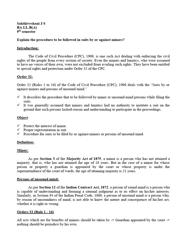 Suits Involving Minors: Legal Guide | PDF | Lawsuit | Insanity Defense