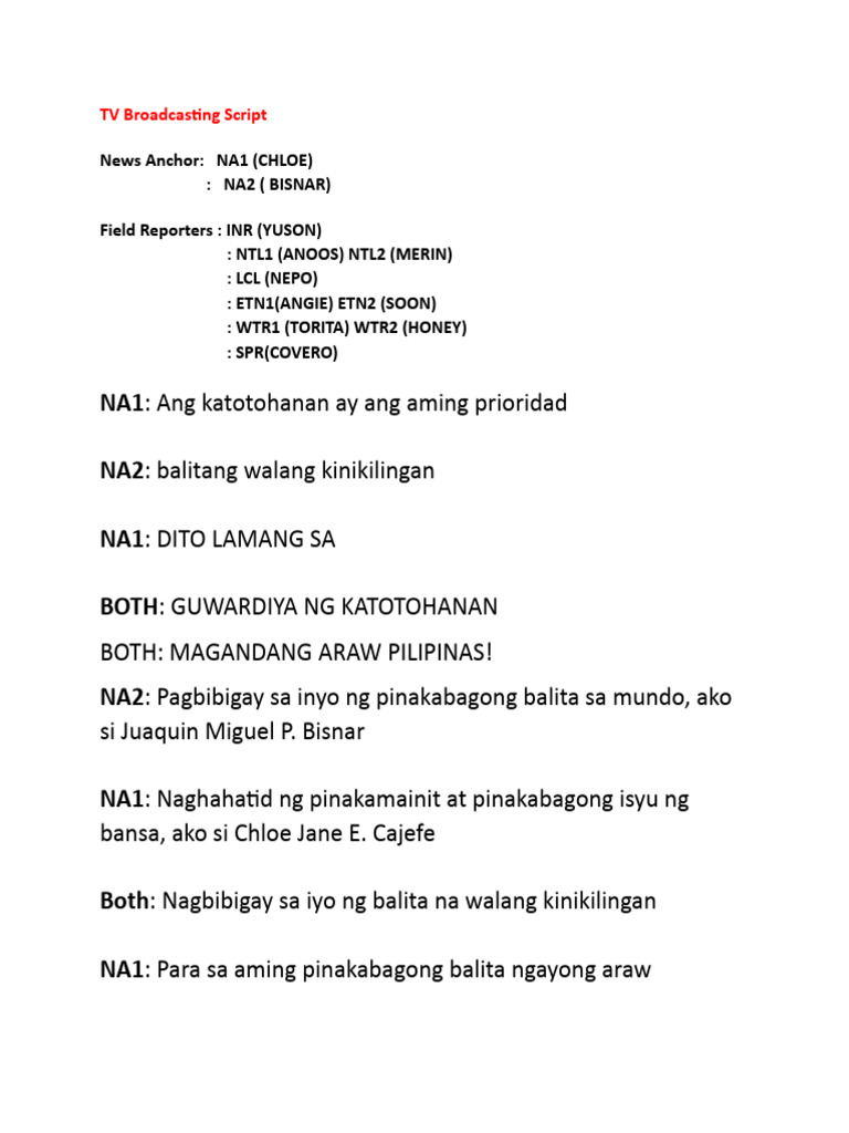 TV Broadcasting Script | PDF