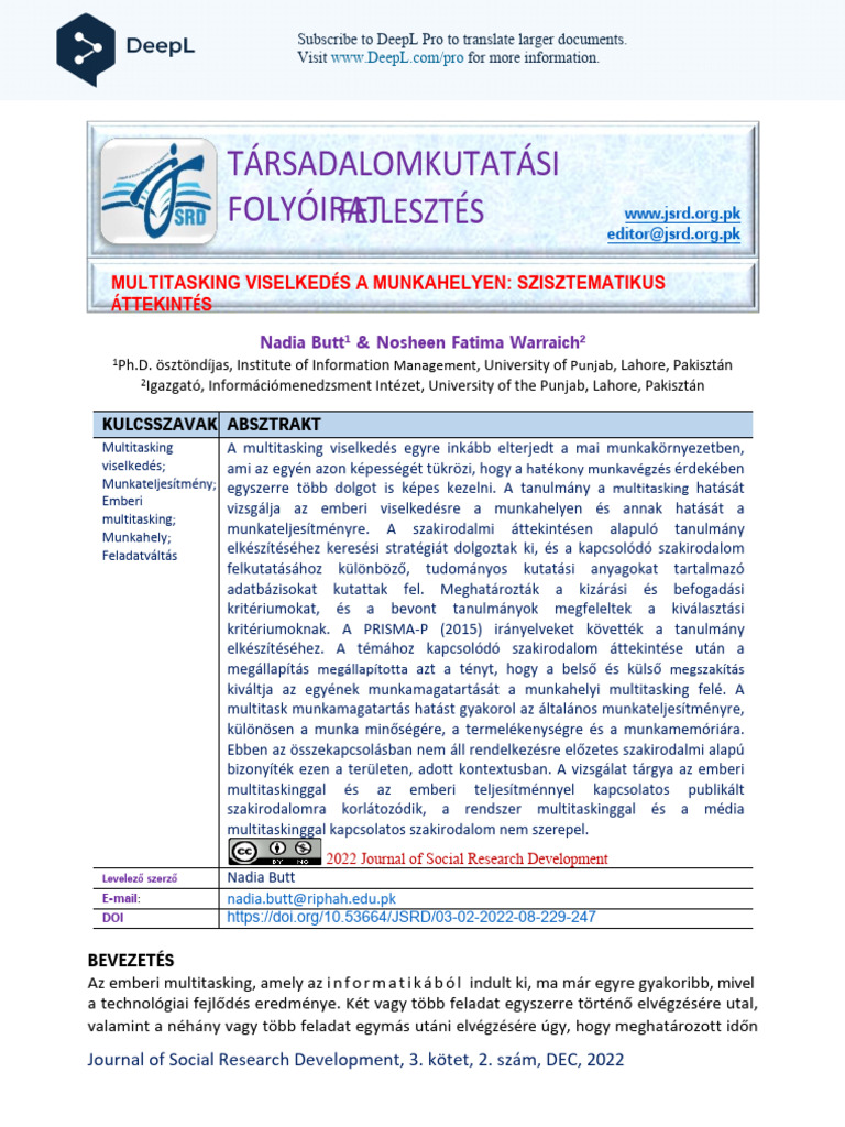 Multitasking Behavior in The Workplace A Systematic Review Magyarra ...