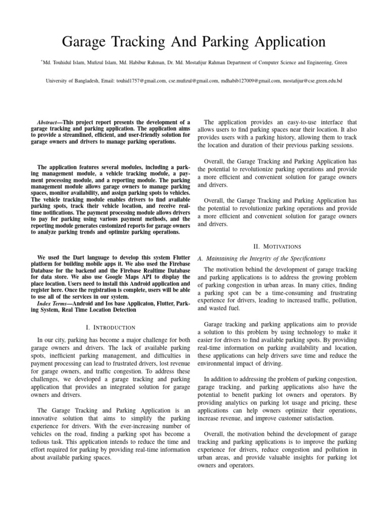 Garage Tracking and Parking Application | PDF | Parking | Android (Operating System)