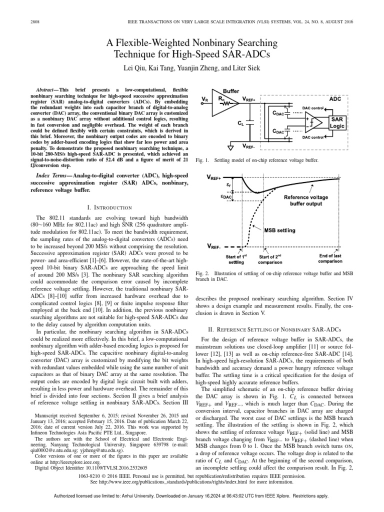 A Flexible-Weighted Nonbinary Searching Technique For High-Speed SAR-ADCs | PDF | Analog To ...