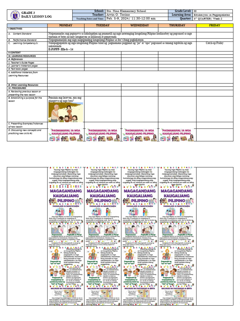 DLL Edukasyon Sa Pagpapakatao 3 Q1 W1 | PDF | Learning | Pedagogy DLL Edukasyon Sa Pagpapakatao 3 Q1 W1 | PDF | Learning | Pedagogy