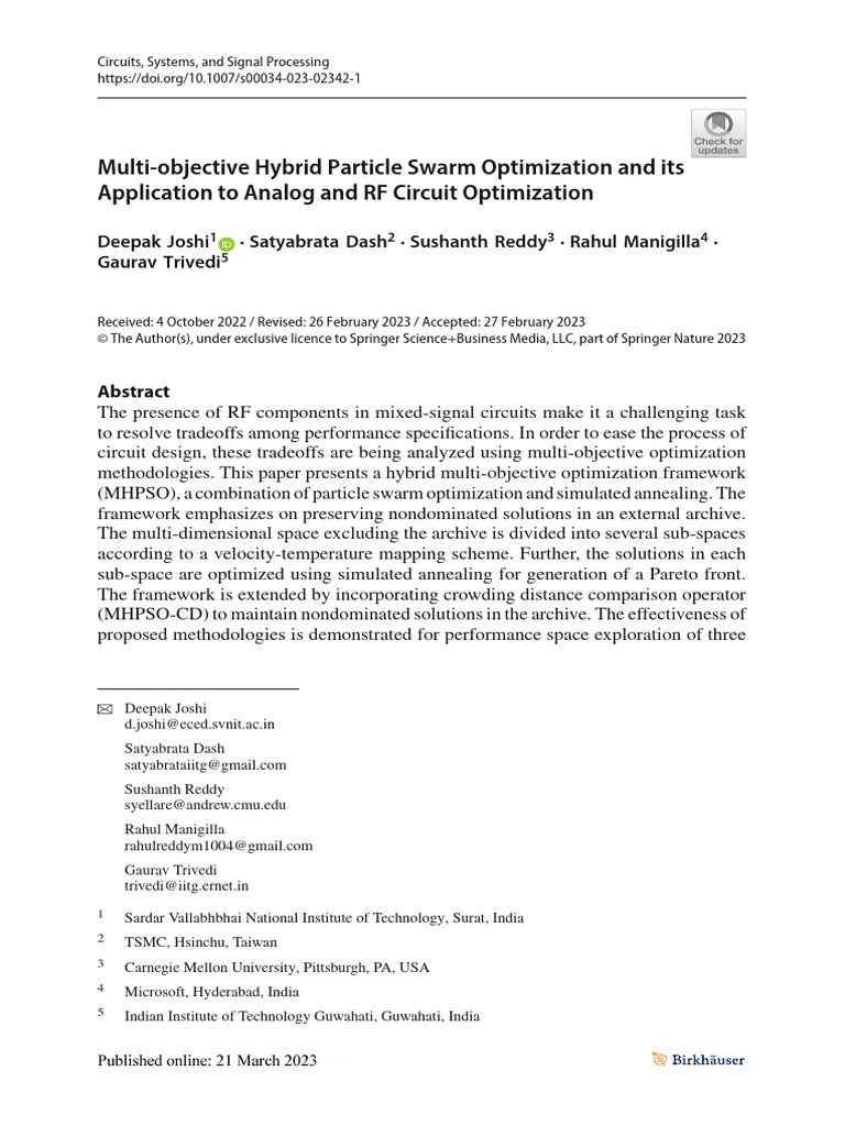 Multi-Objective Hybrid Particle Swarm Optimization and Its Application To Analog and RF Circuit ...