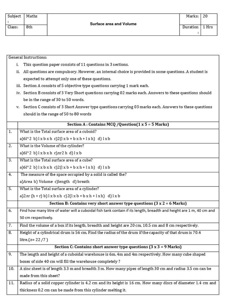 Sample Paper MH Editable | PDF | Volume