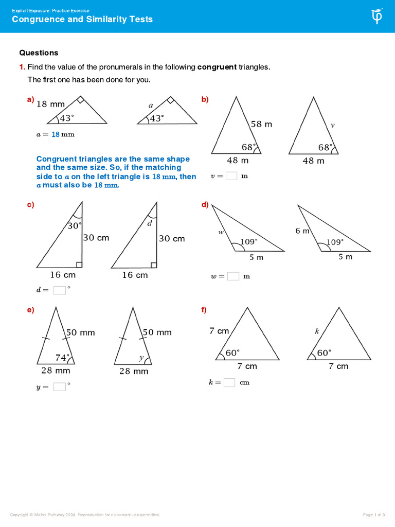 Congruence and Similarity Tests: 18 MM 18 MM M | PDF | Shape ...