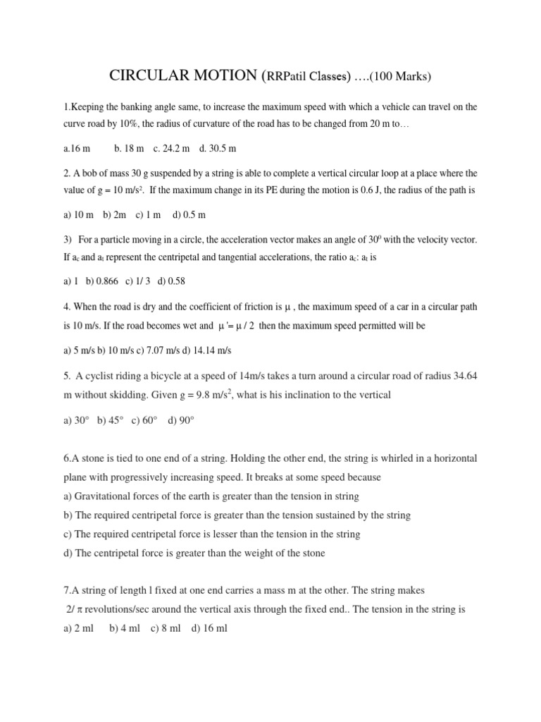 CIRCULAR MOTION 25 Imp Mcqs | PDF | Acceleration | Metrology