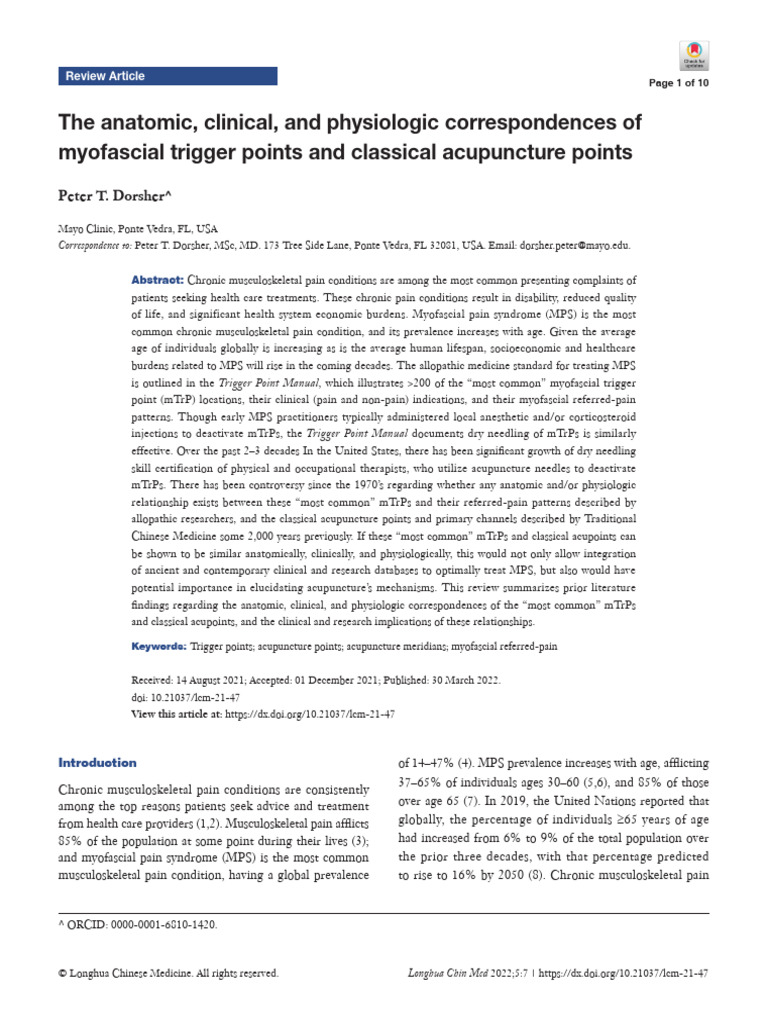 The Anatomic, Clinical, and Physiologic Correspondences of Myofascial ...