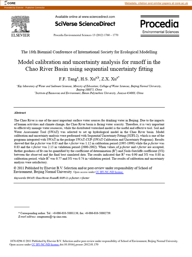 Model Calibration and Uncertainty Analysis For Runoff in The Chao River Basin Using Sequential ...