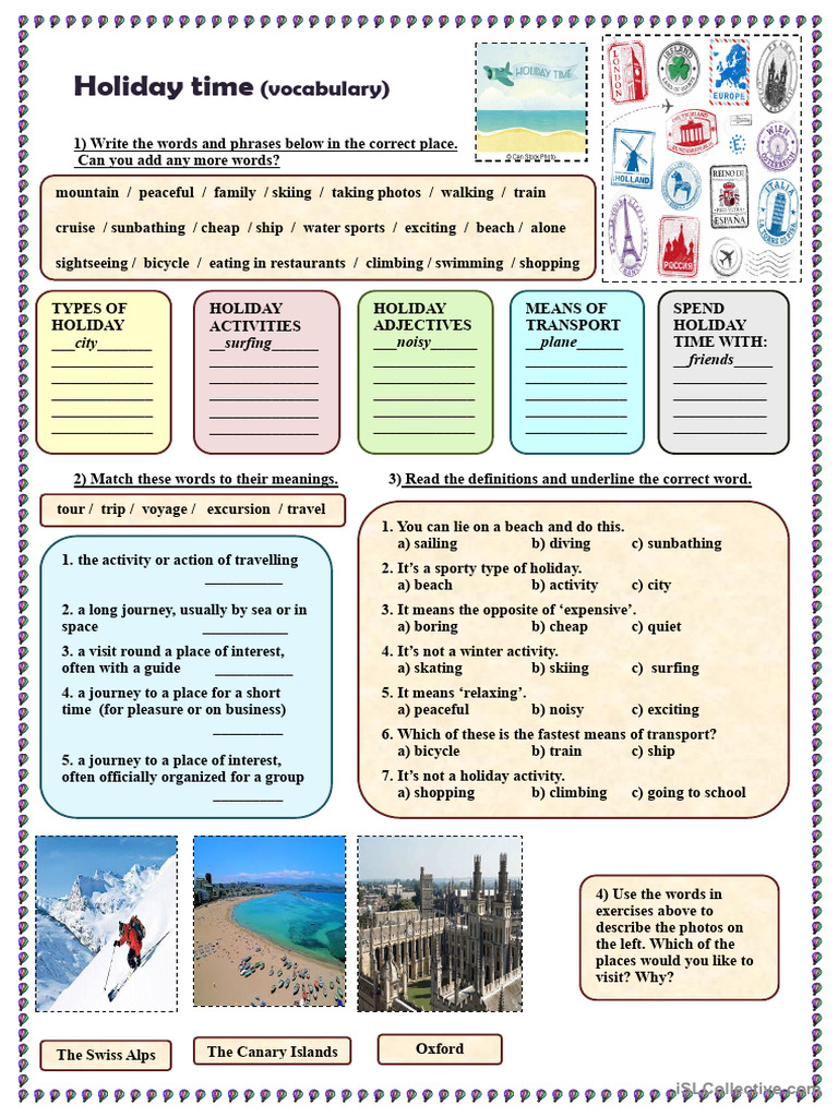 Holiday Time (Vocabulary) | PDF | Tourism