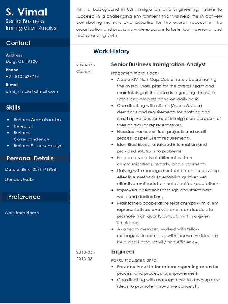S. Vimal - Resume v2.0 | PDF | Engineering | Business