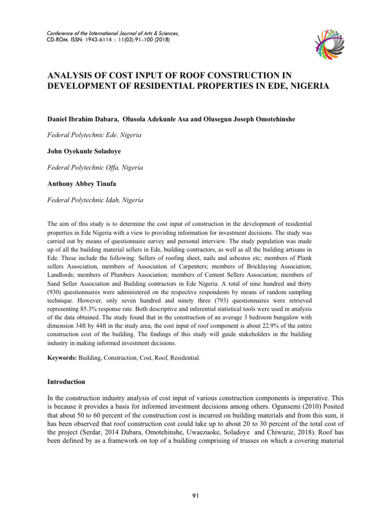 Analysis of Cost Input of Roof Construct | PDF | Survey Methodology ...