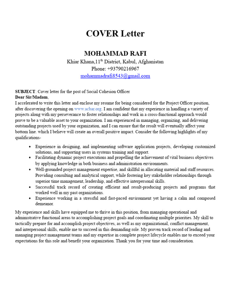 Project Officer Cover Letter | PDF | Project Management | Social Psychology Project Officer Cover Letter | PDF | Project Management | Social Psychology