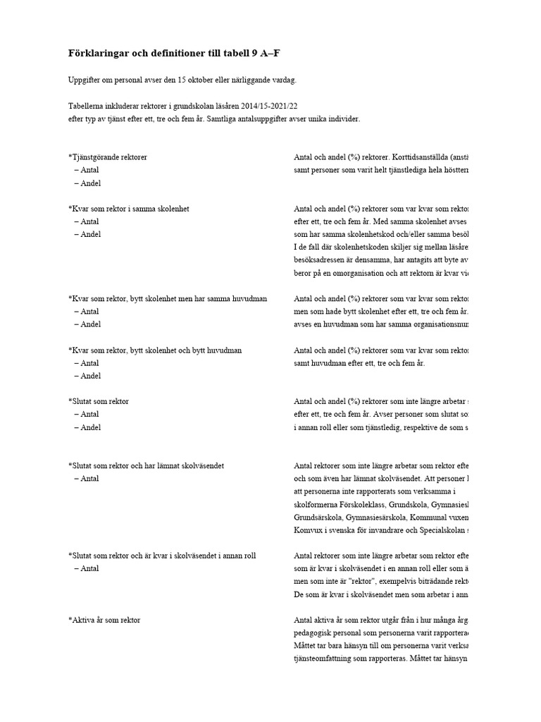 Grundskolan - Rektorsomsättning - Riksnivå - Tabell 9A | PDF