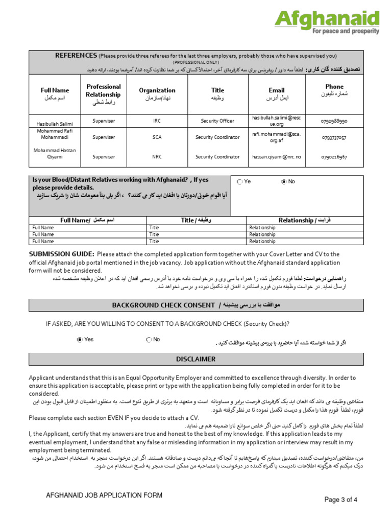 Afghanaid Employment-Job-Application Form-Amiri - Docx Split | PDF
