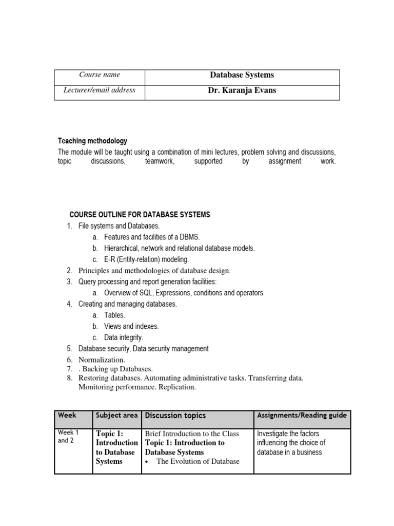 Course Outline Pdf Databases Relational Model