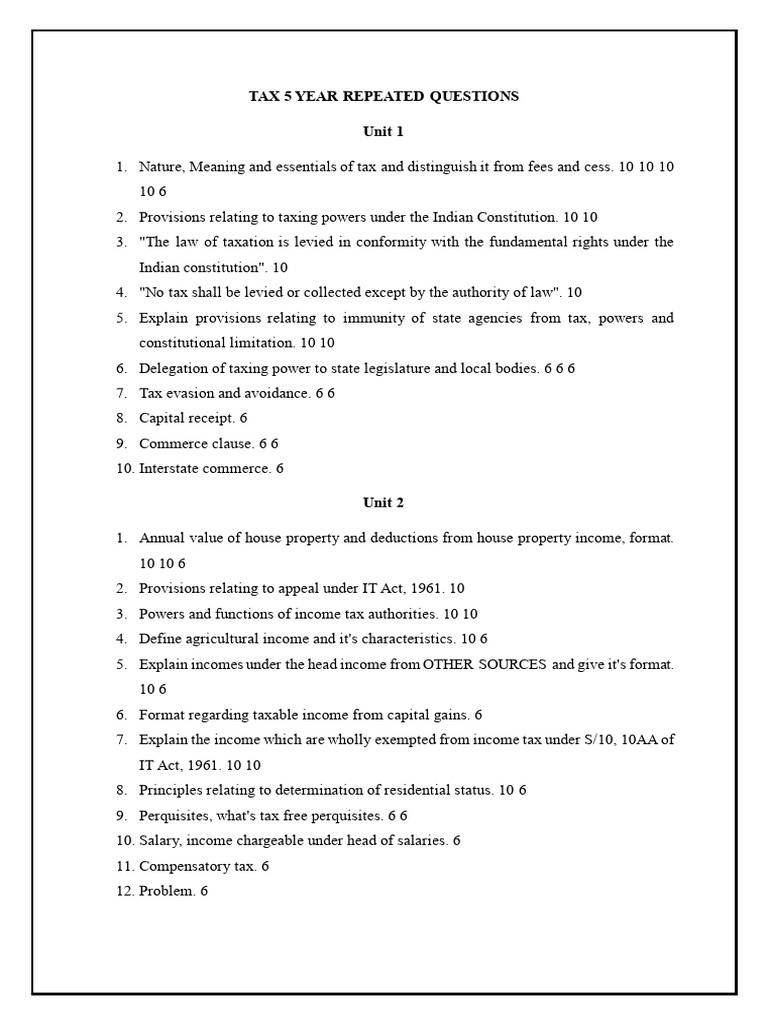 TAX Repeated Questions | PDF | Taxes | Customs