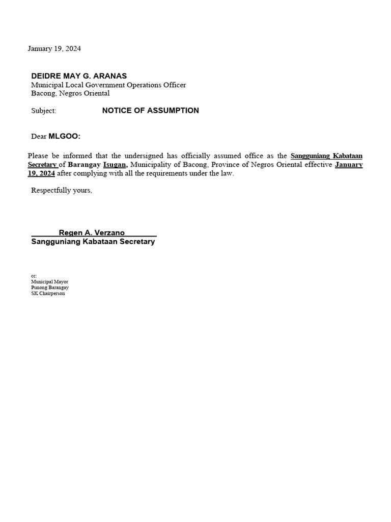 Notice of Assumption SK Sec | PDF