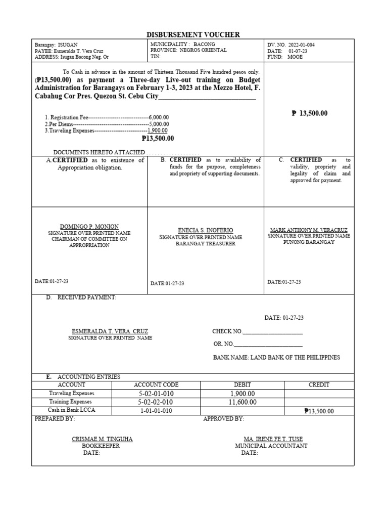 SK Disbursement Voucher | PDF | Payments | Bookkeeping