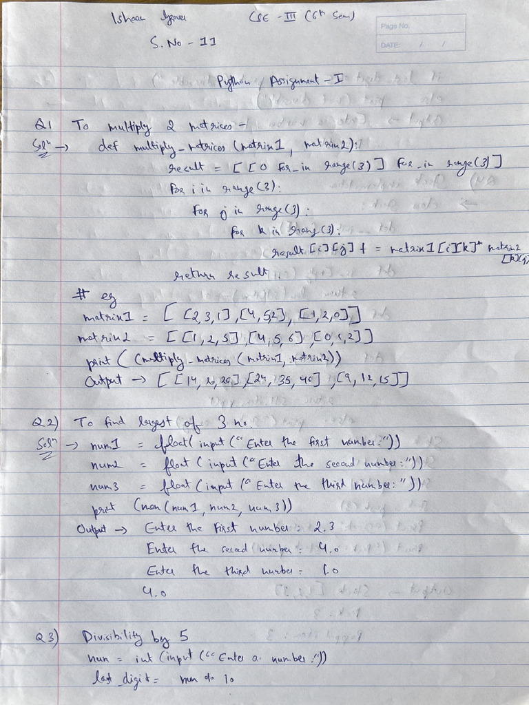 11 - Ishaan Grover - Python Assignment 1 | PDF