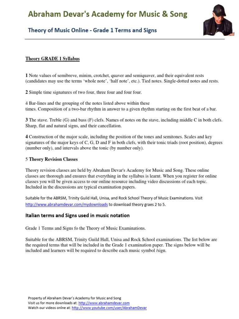 Theory of Music Grade 1 Terms and Signs | Download Free PDF | Music ...