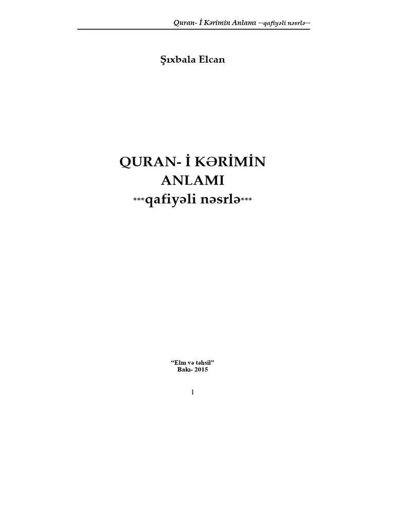 Sixbala Elcan Quran I Kerimin Anlami Qafiyeli Nesrle | PDF Sixbala Elcan Quran I Kerimin Anlami Qafiyeli Nesrle | PDF