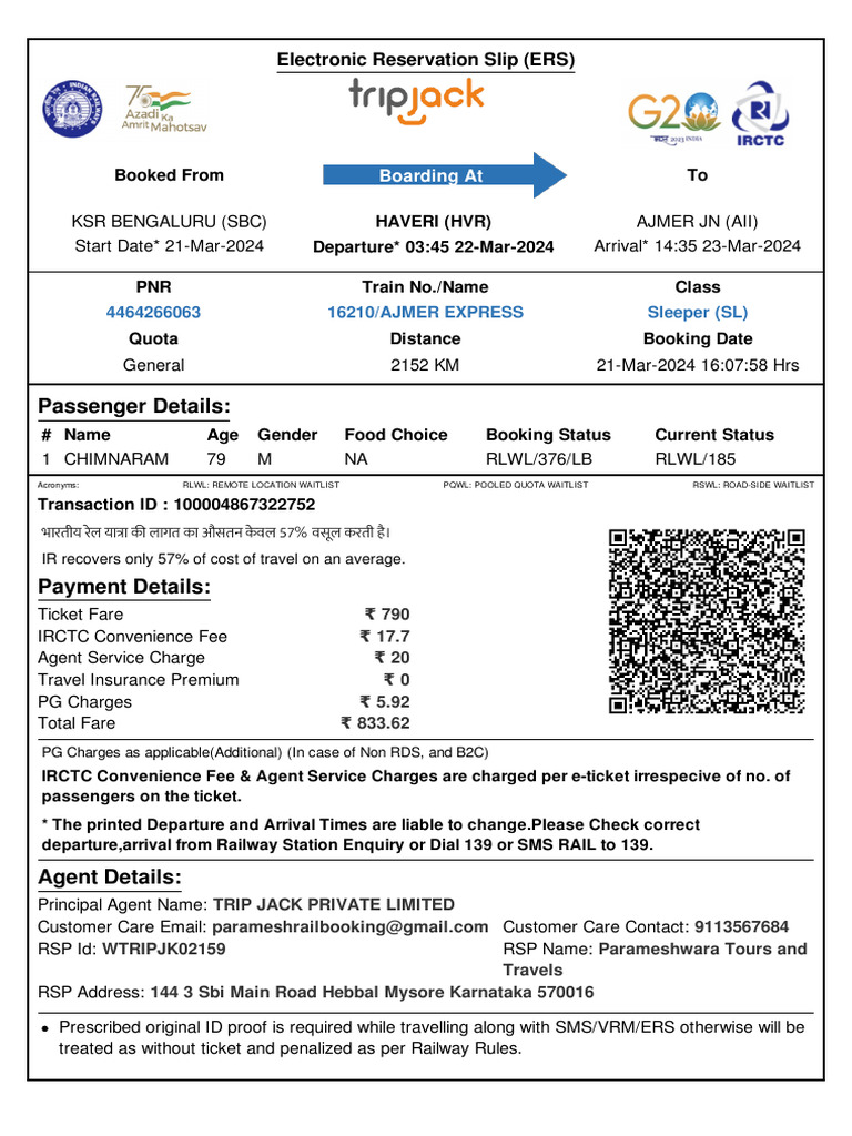 Passenger Details:: Electronic Reservation Slip (ERS) | PDF | Identity ...