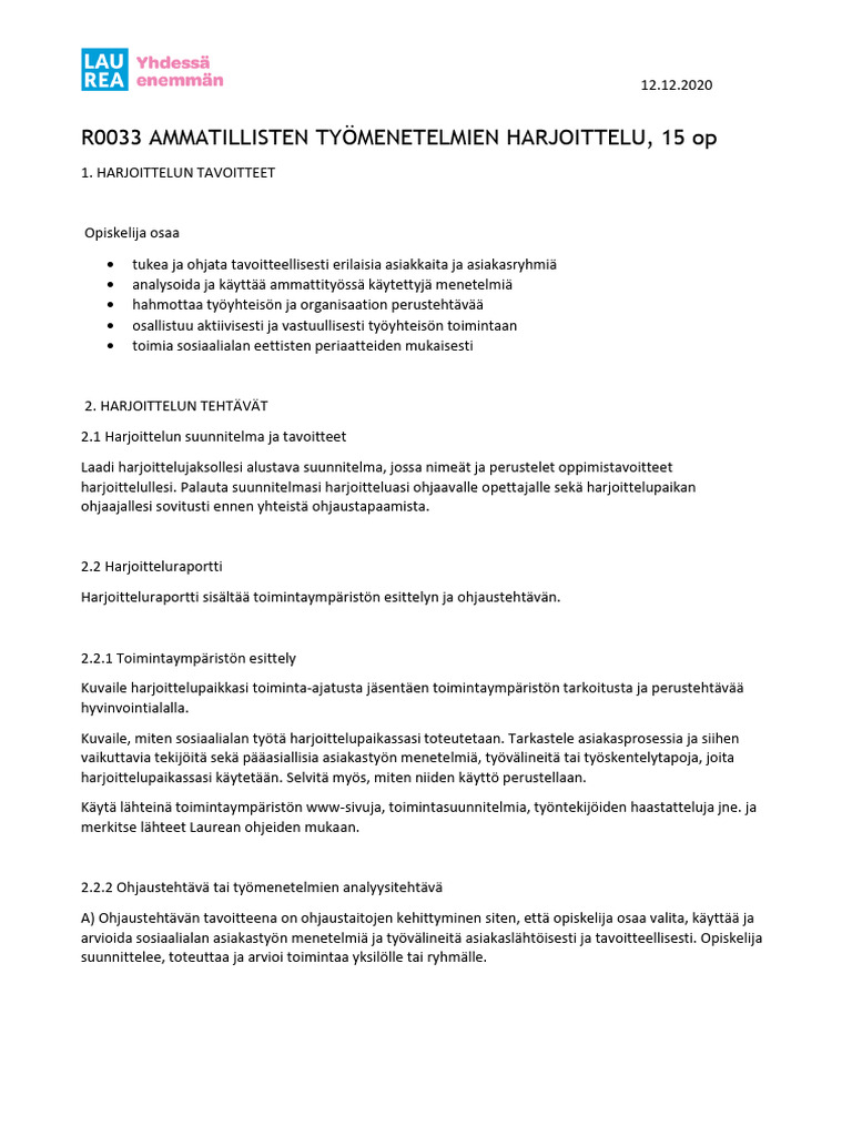 R0033 Ammatillisten Menetelmien Harjottelu | PDF