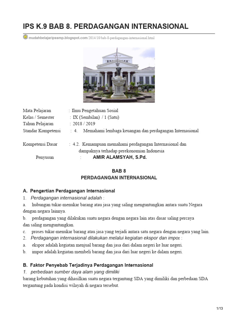 Ips k9 Bab 8 Perdagangan Internasional | PDF