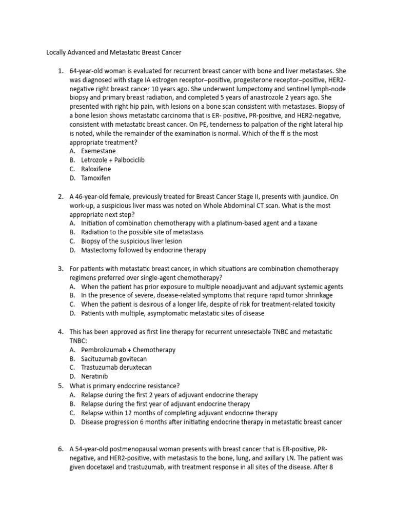 Locally Advanced and Metastatic Breast Cancer Pre-Test | PDF | Breast ...